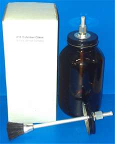 Amber Glass Cement Dispenser #16 With Metal Brush 16oz 16G